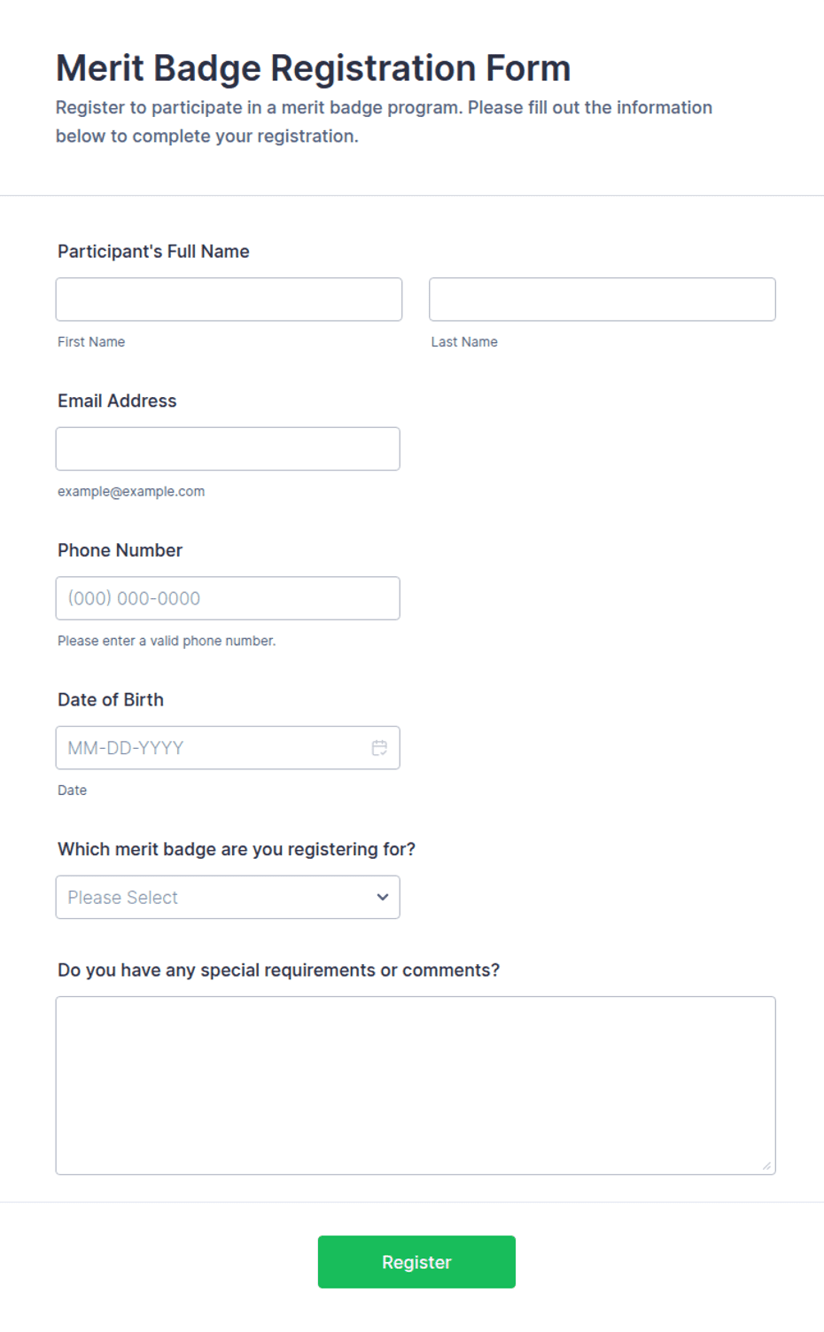 Merit Badge Registration Form Template | Jotform