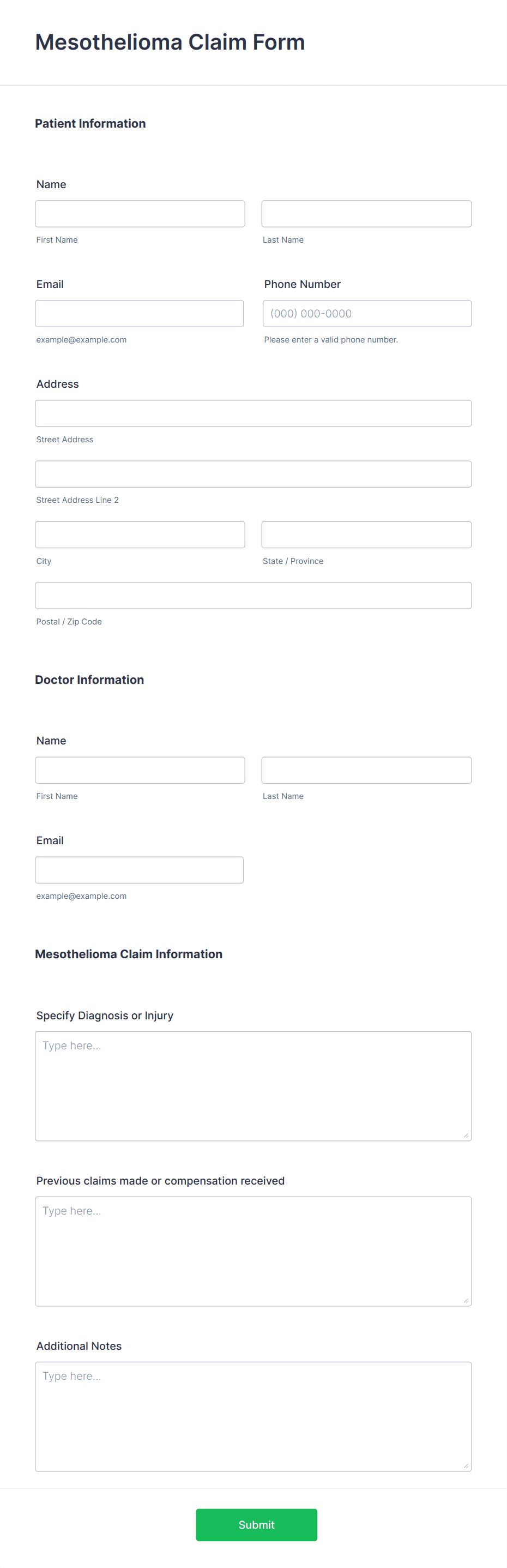 Mesothelioma Claim Form Template | Jotform