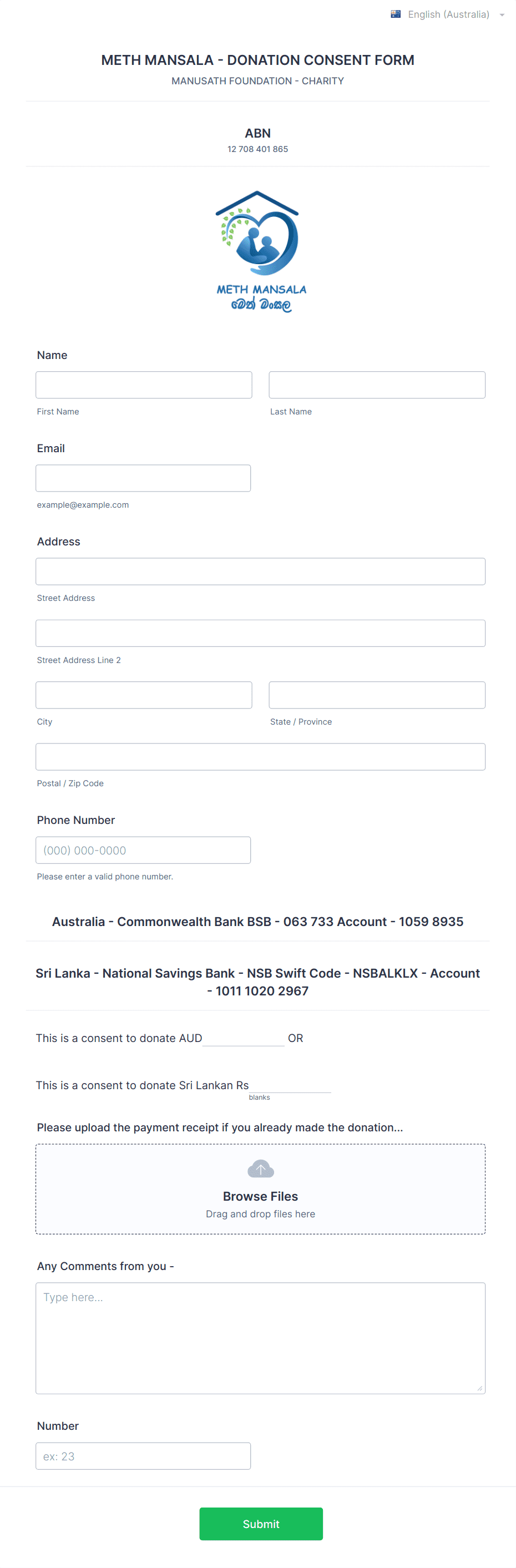 METH MANSALA - Donation Consent Form Template | Jotform