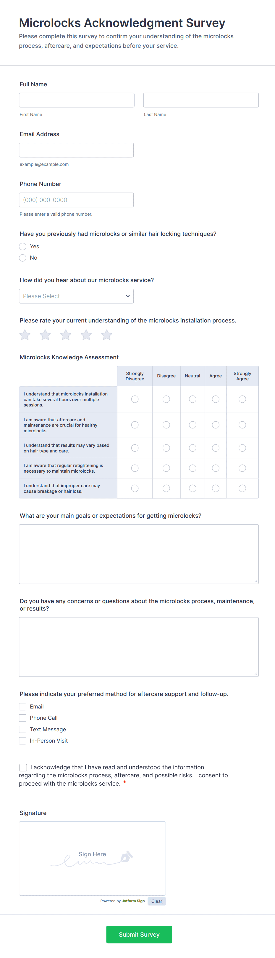 Microlocks Acknowledgment Survey Form Template | Jotform