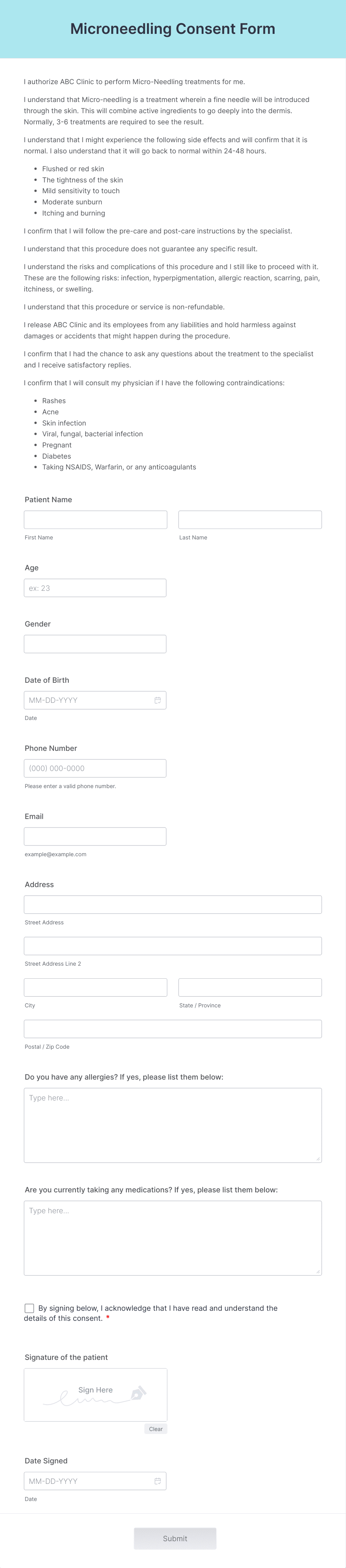 Microneedling Consent Form Template | Jotform