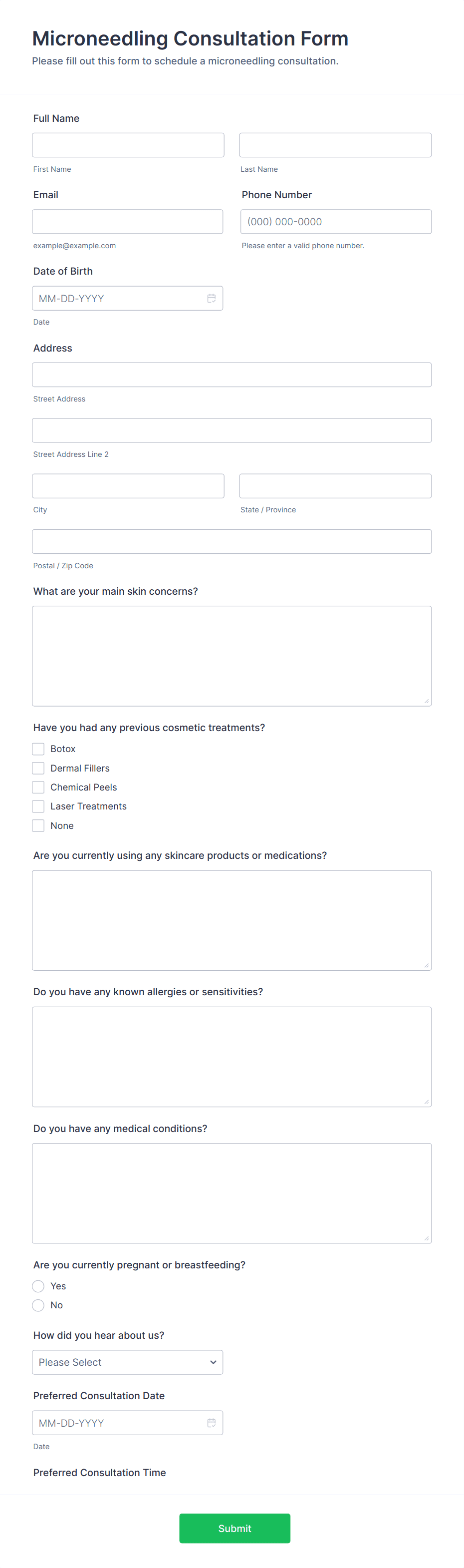 Microneedling Consultation Form Template | Jotform