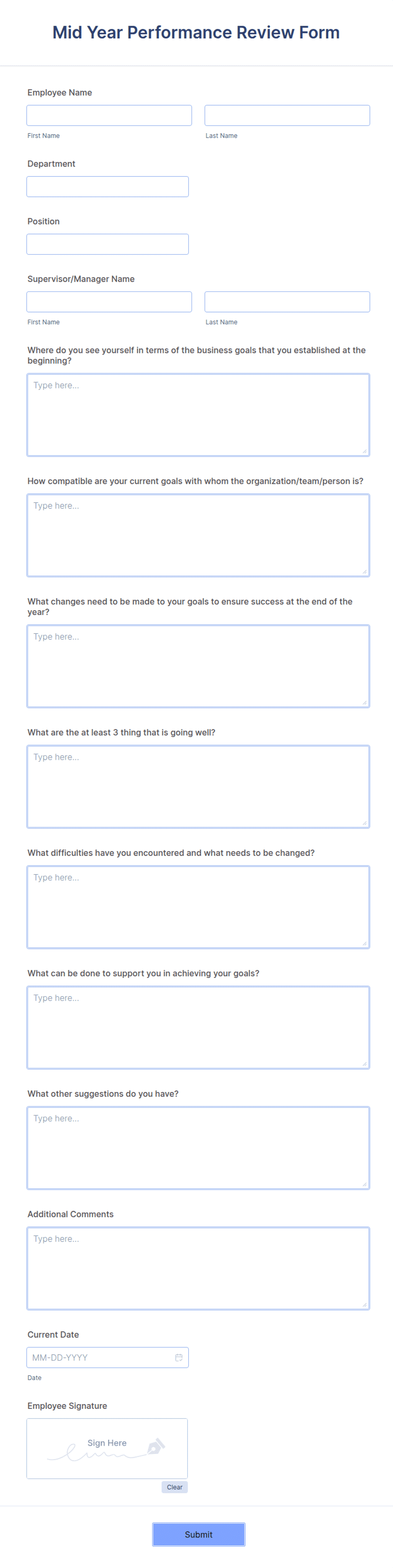Mid Year Performance Review Form Template | Jotform
