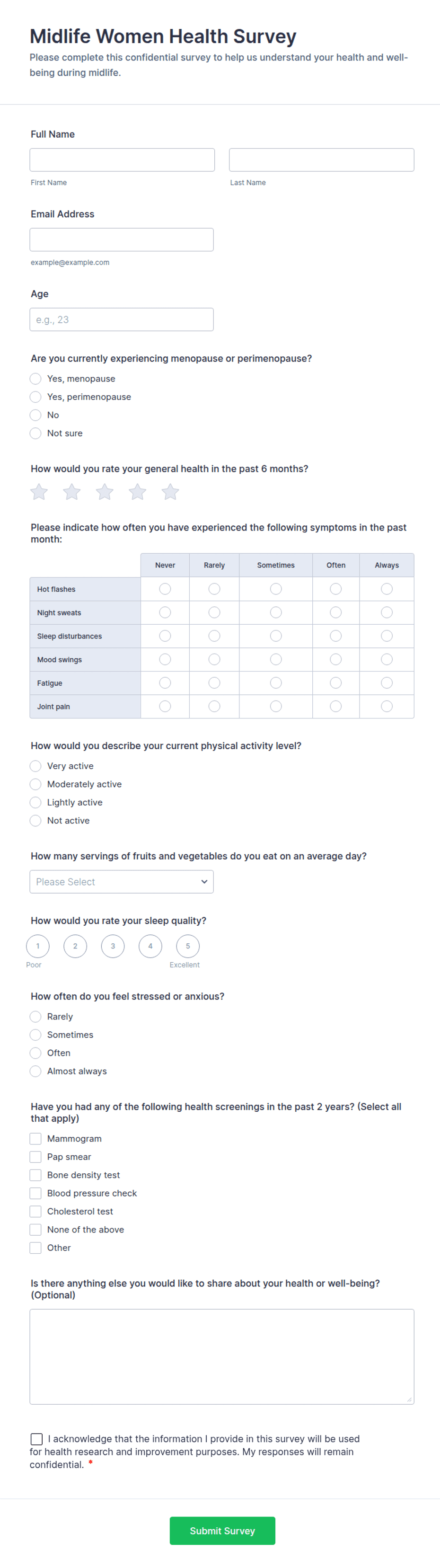 Midlife Women Health Survey Form Template | Jotform