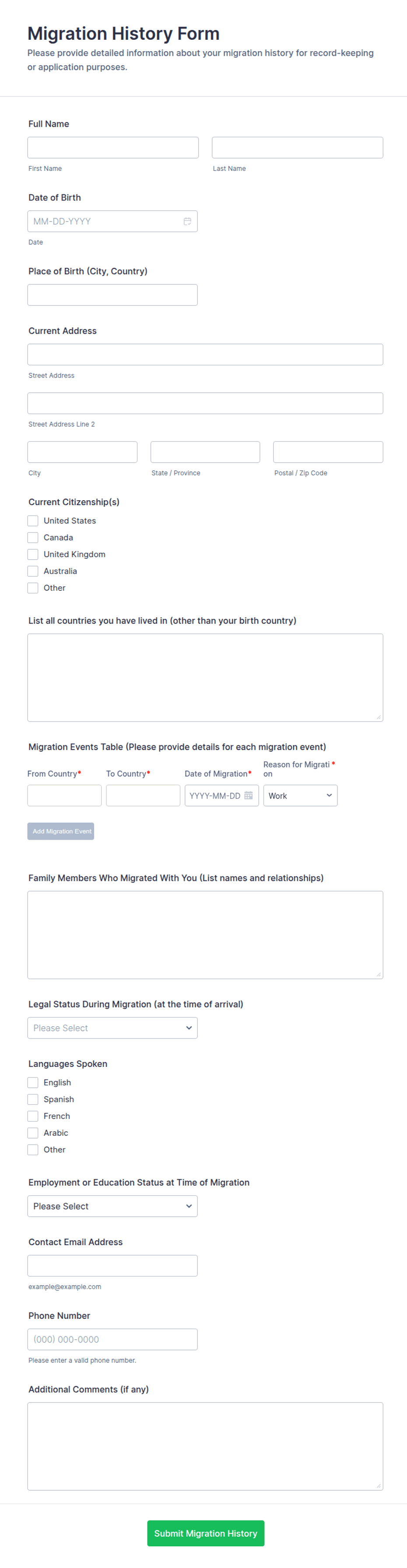 Migration History Form Template | Jotform