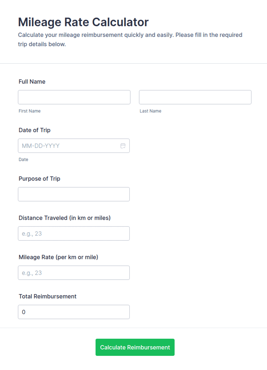 Mileage Rate Calculator Form Template | Jotform