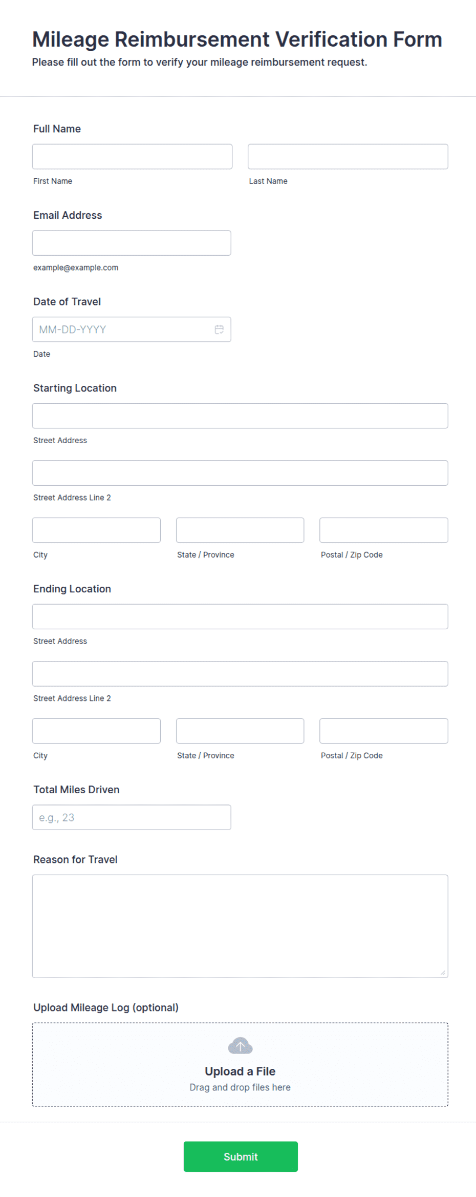 Mileage Reimbursement Verification Form Template | Jotform
