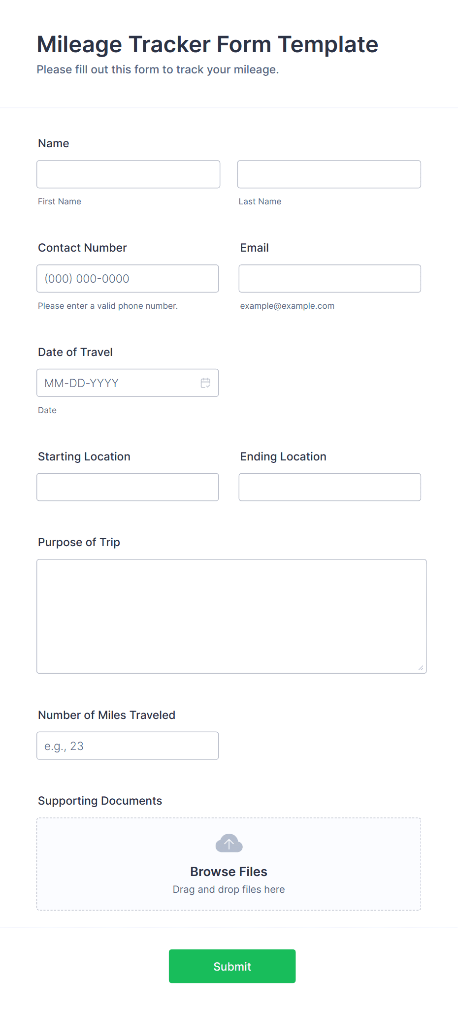 Mileage Tracker Form Template | Jotform
