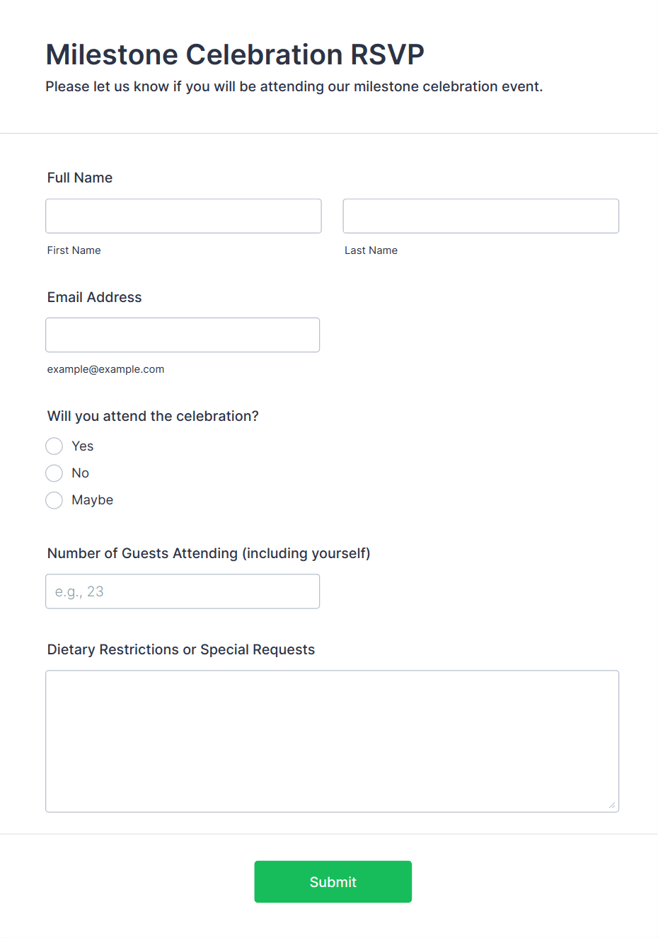 Milestone Celebration RSVP Form Template | Jotform
