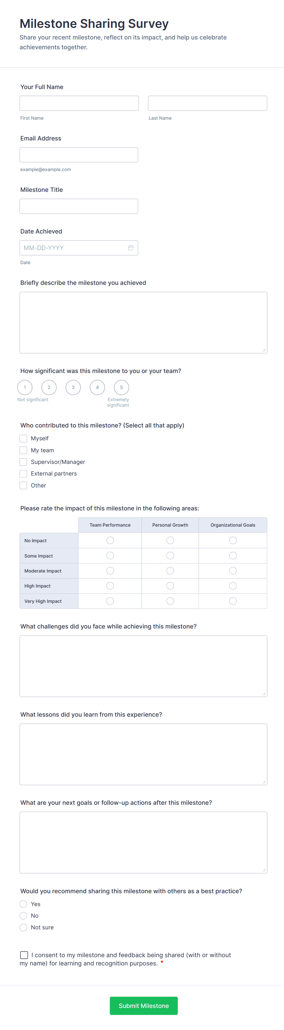 Milestone Sharing Survey Form Template | Jotform