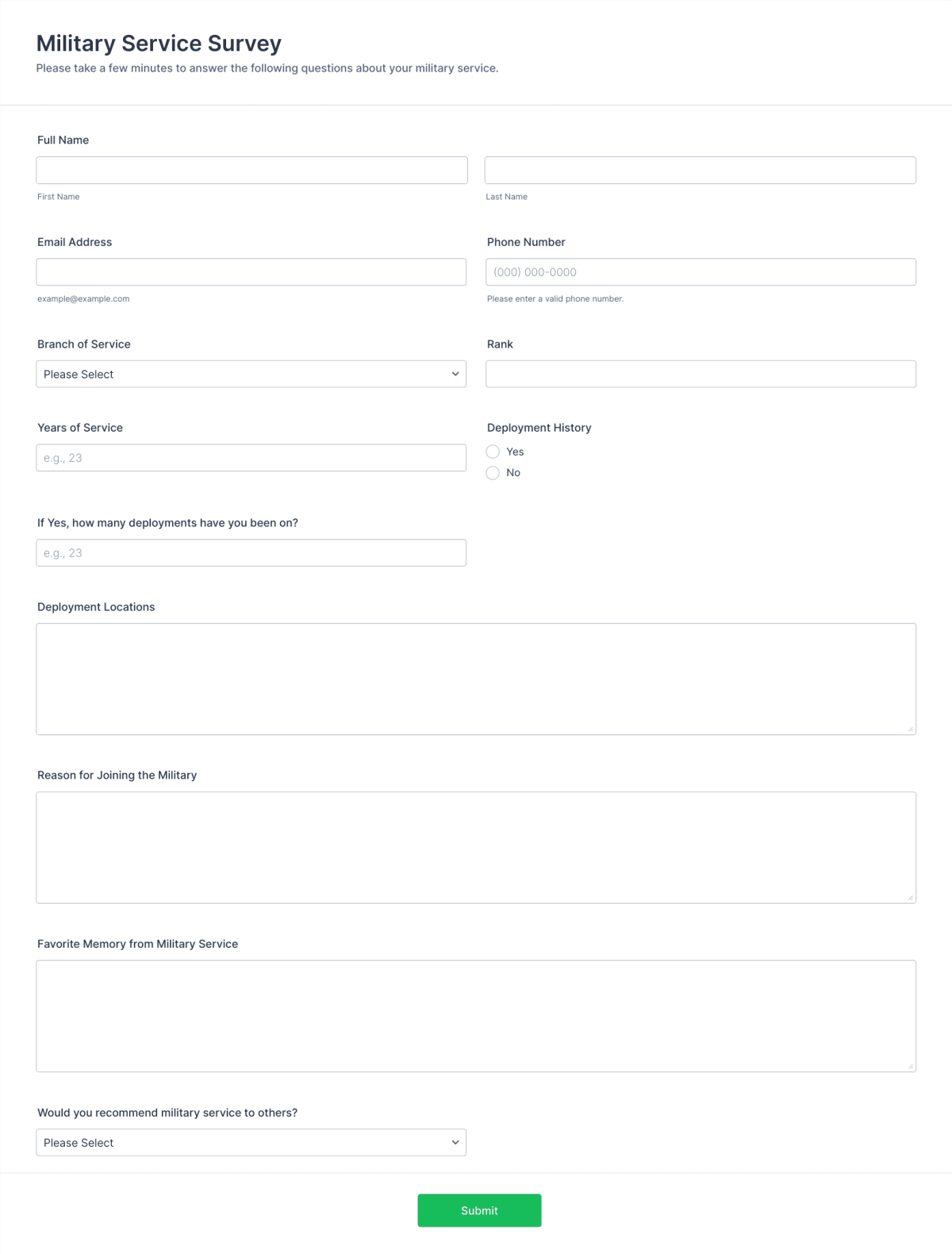 Military Service Survey Form Template | Jotform