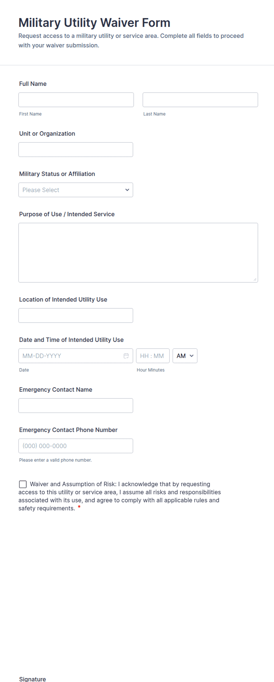 Military Utility Waiver Form Template | Jotform