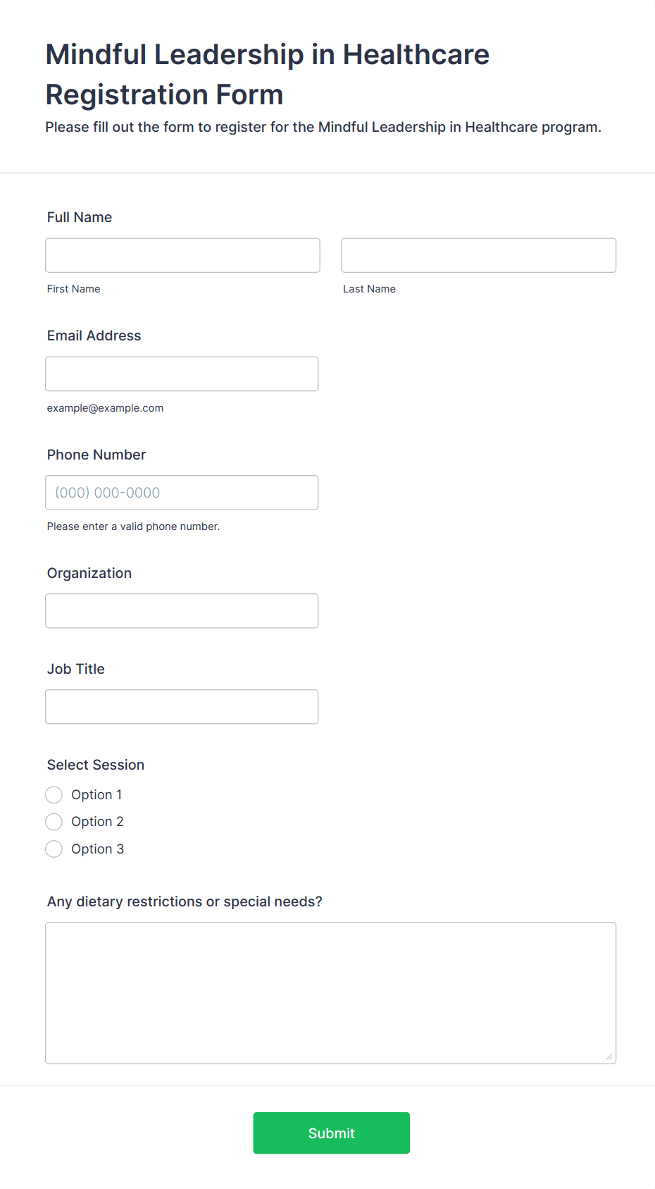 Mindful Leadership in Healthcare Registration Form Template | Jotform