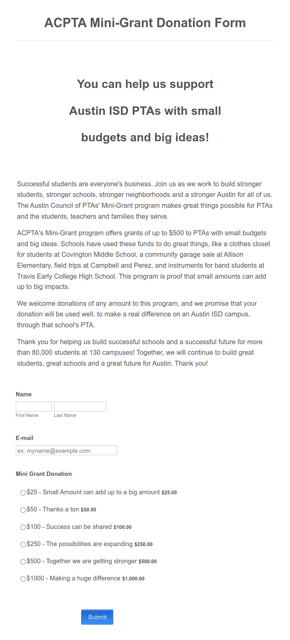 Mini Grant Donation Form Template | Jotform