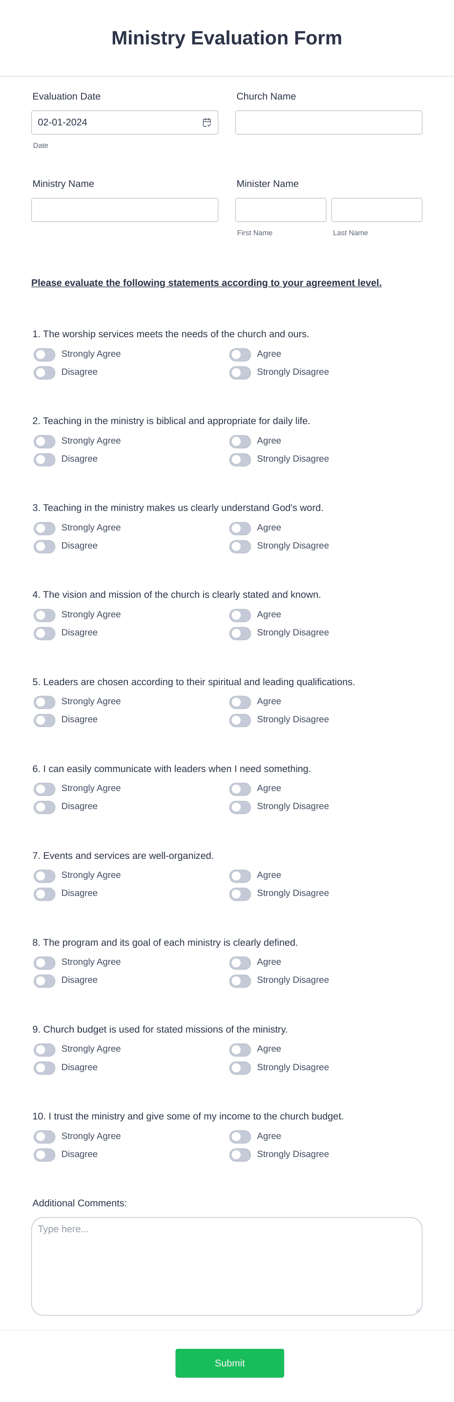 Ministry Evaluation Form Template | Jotform