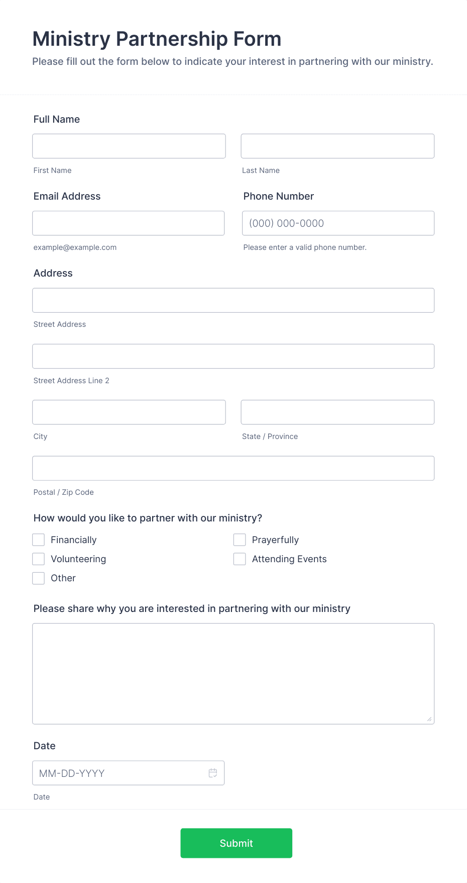 Ministry Partnership Form Template | Jotform