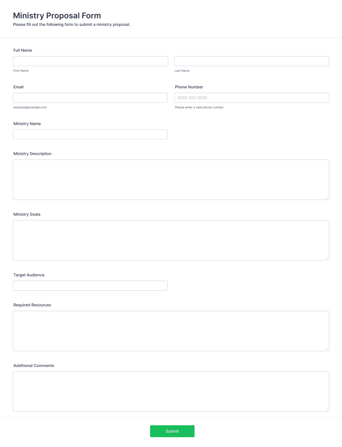 Ministry Proposal Form Template | Jotform