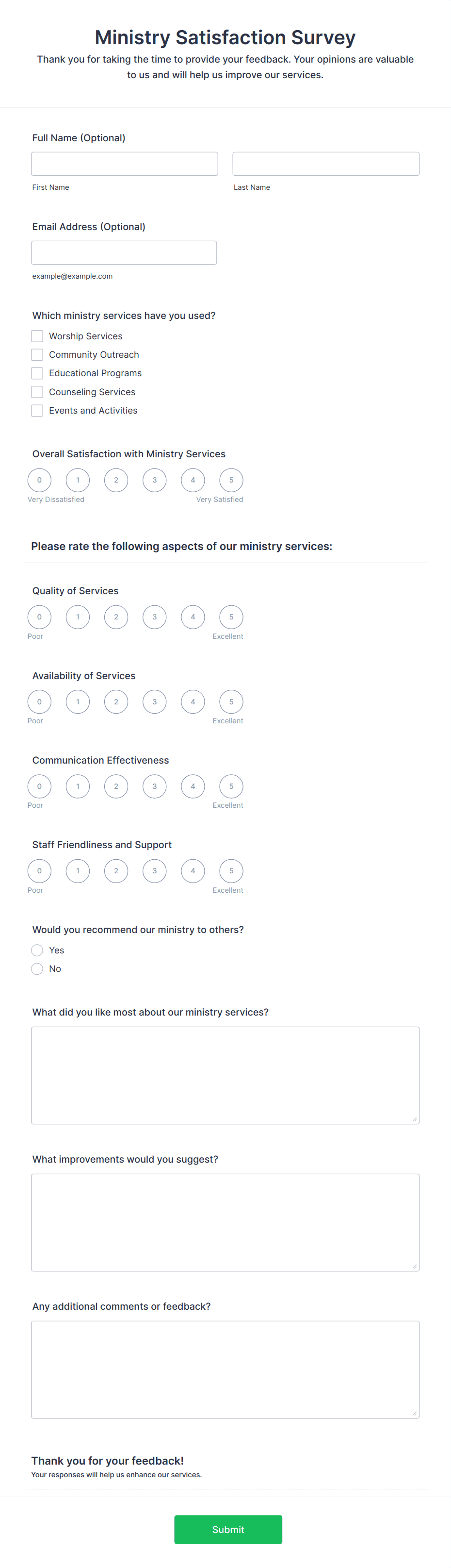 Ministry Satisfaction Survey Form Template | Jotform