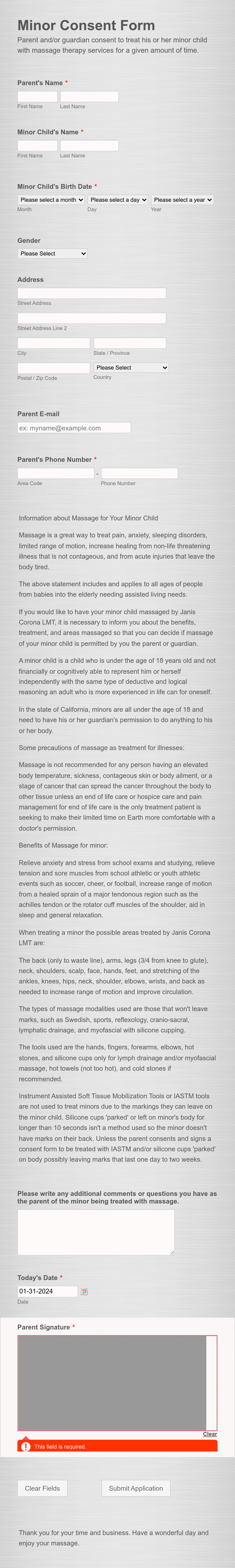 Minor Consent Form Template | Jotform