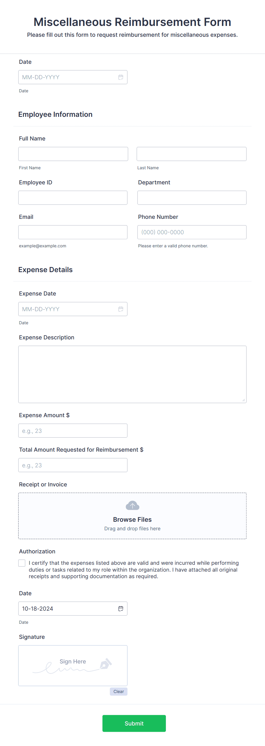 Miscellaneous Reimbursement Form Template | Jotform