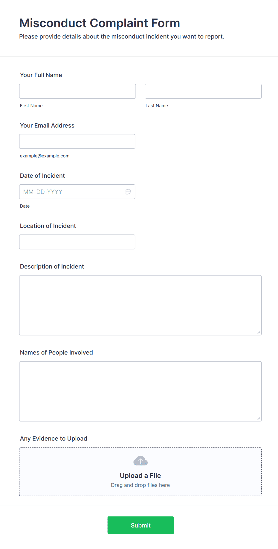 Misconduct Complaint Form Template | Jotform