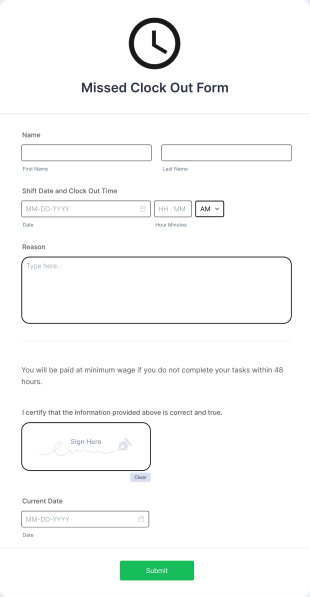 Missed Clock Out Form Template | Jotform