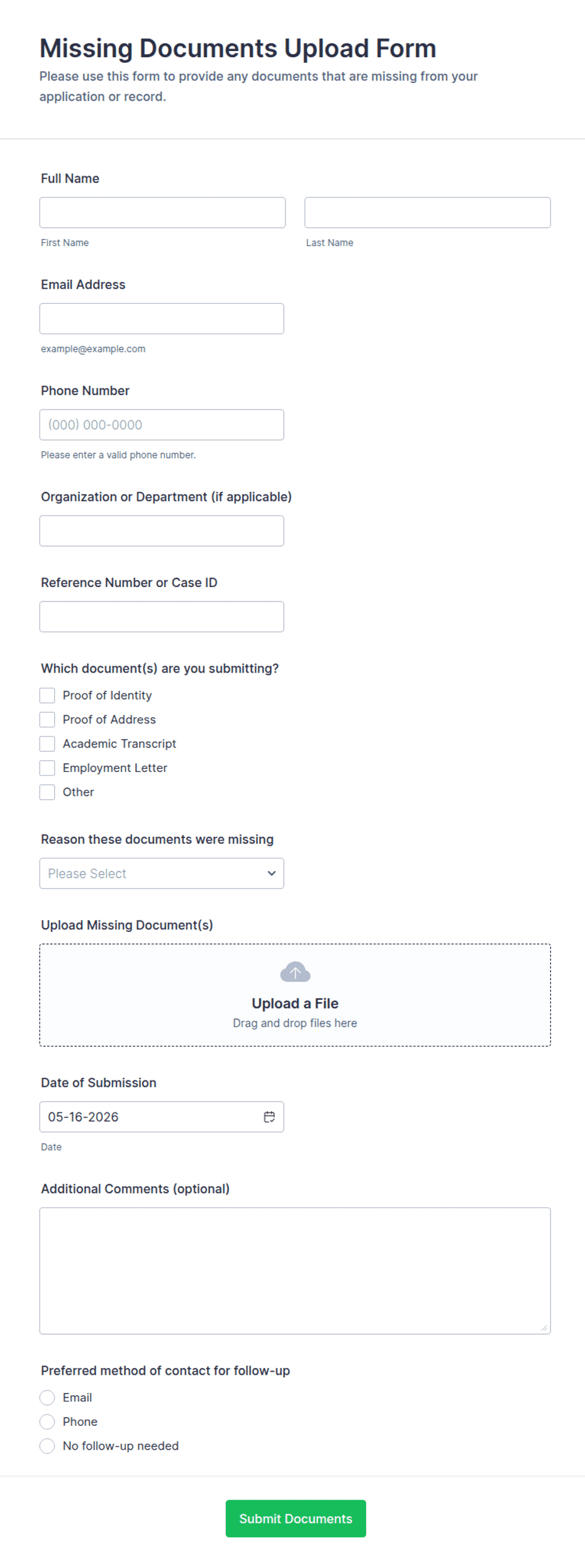 Missing Documents Upload Form Template | Jotform