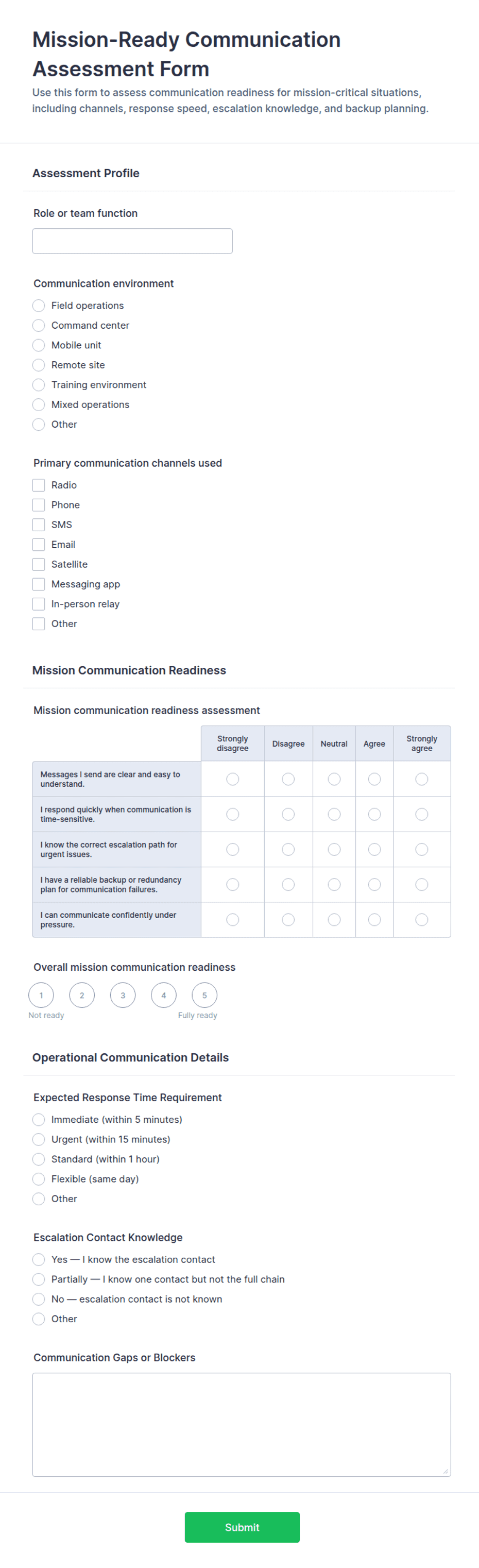Mission-Ready Communication Assessment Form Template | Jotform