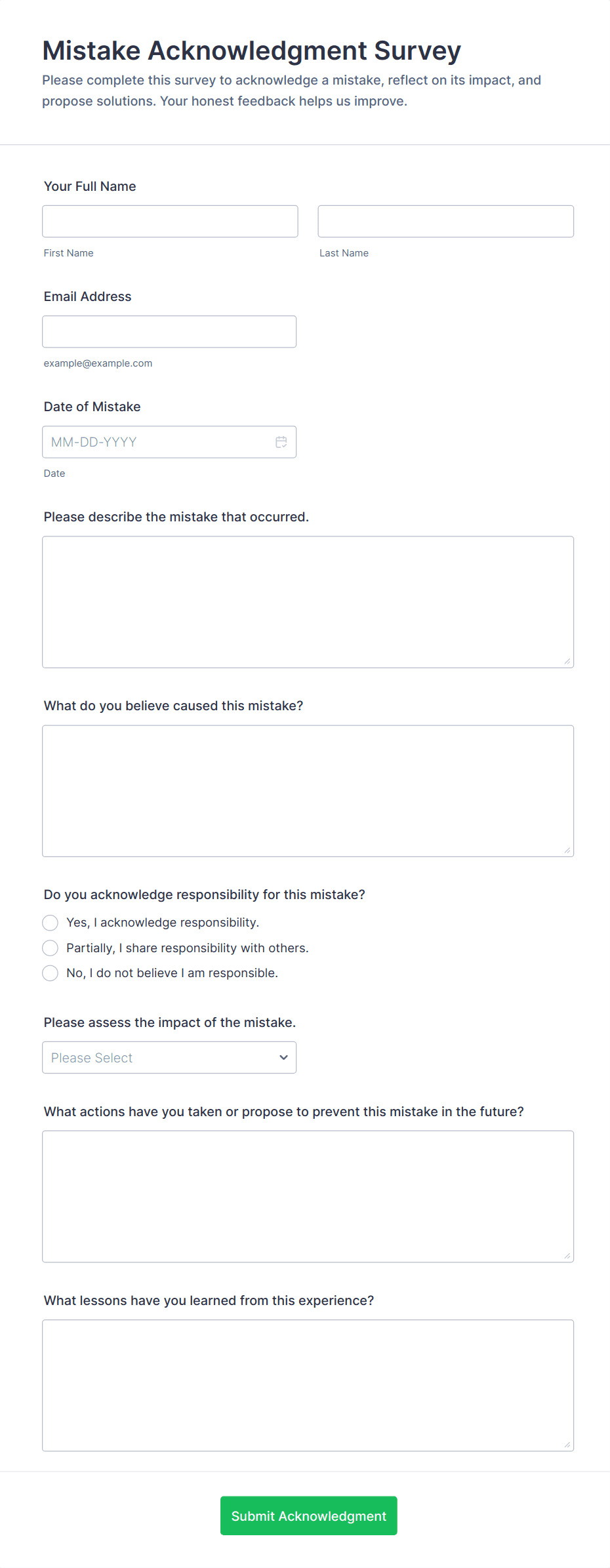 Mistake Acknowledgment Survey Form Template | Jotform