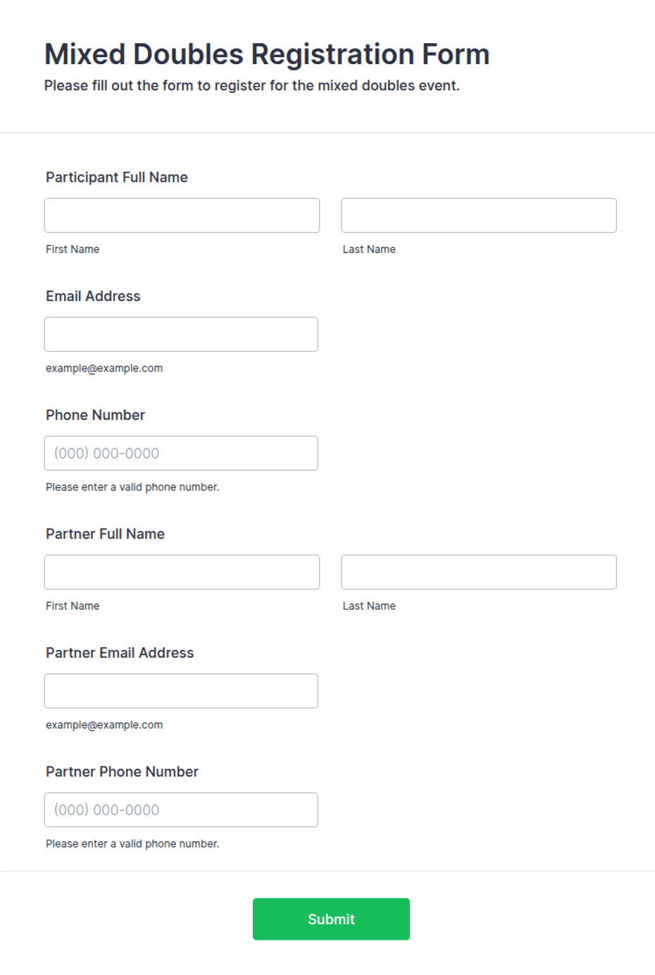 Mixed Doubles Registration Form Template | Jotform