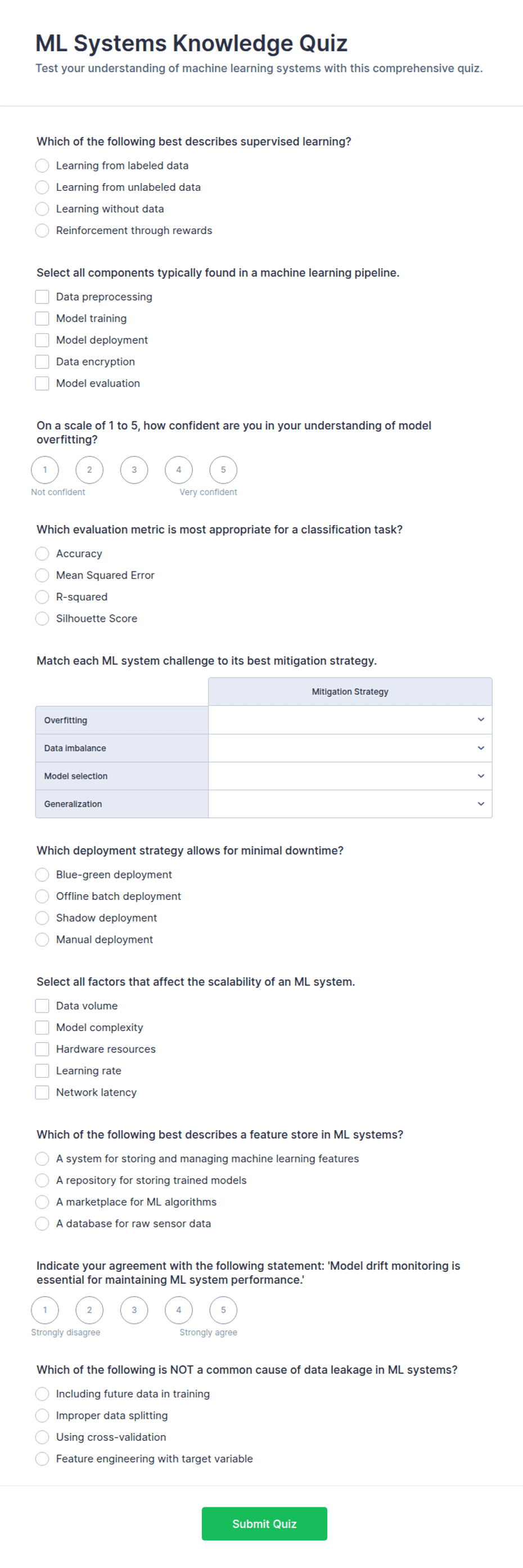 ML Systems Knowledge Quiz Form Template | Jotform