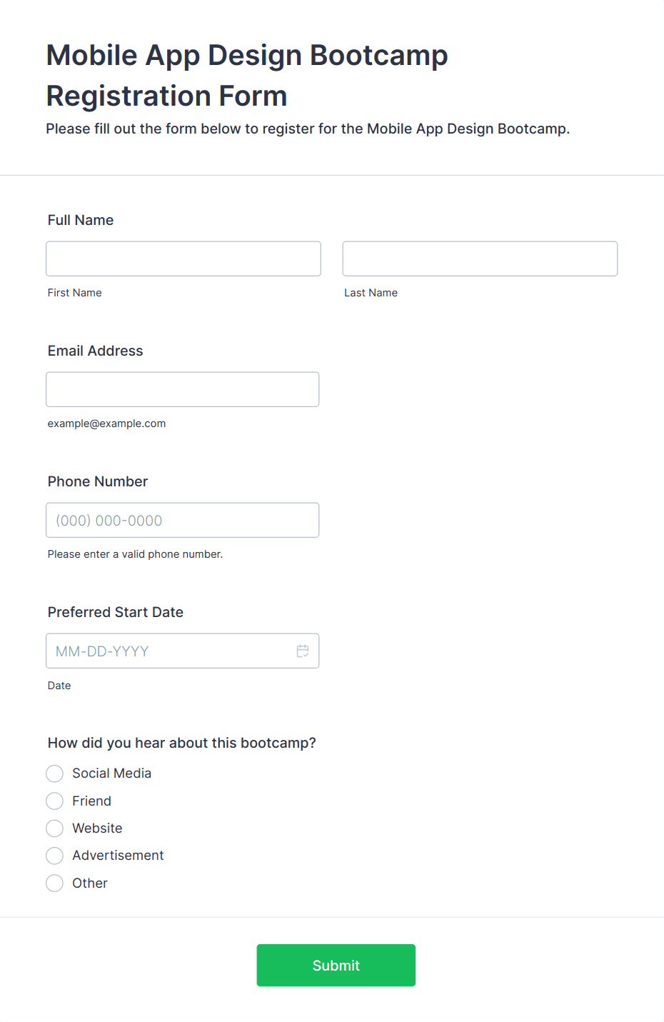Mobile App Design Bootcamp Registration Form Template | Jotform