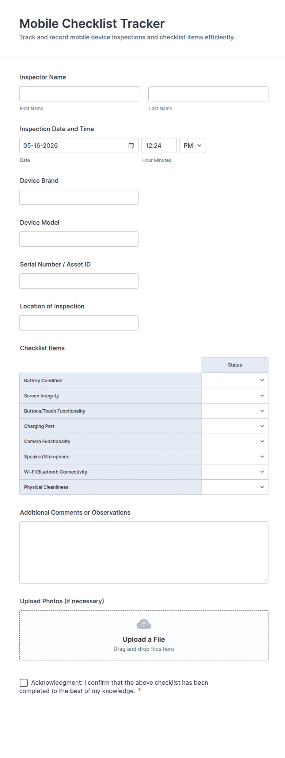 Mobile Checklist Tracker Form Template | Jotform