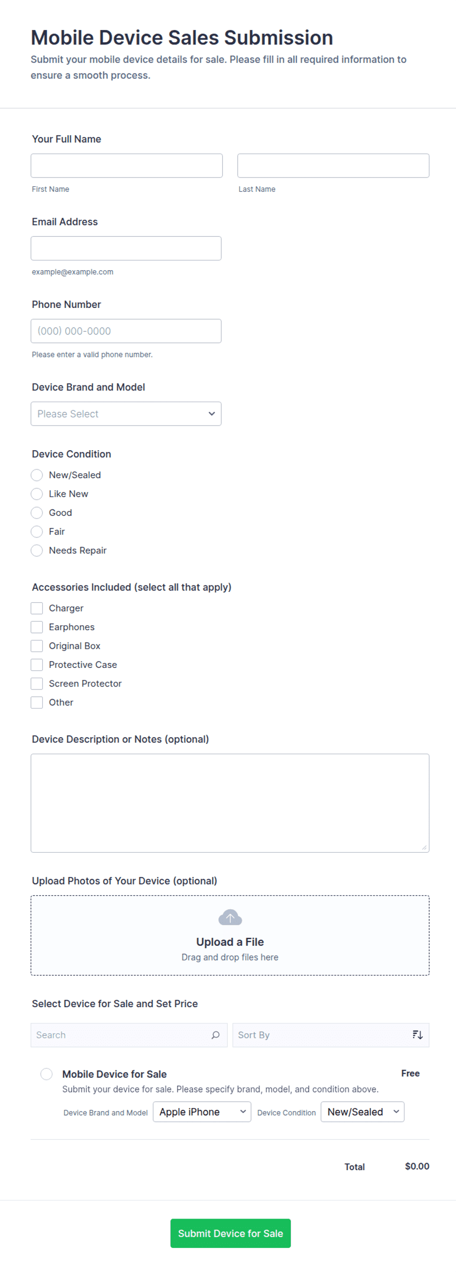 Mobile Device Sales Submission Form Template | Jotform