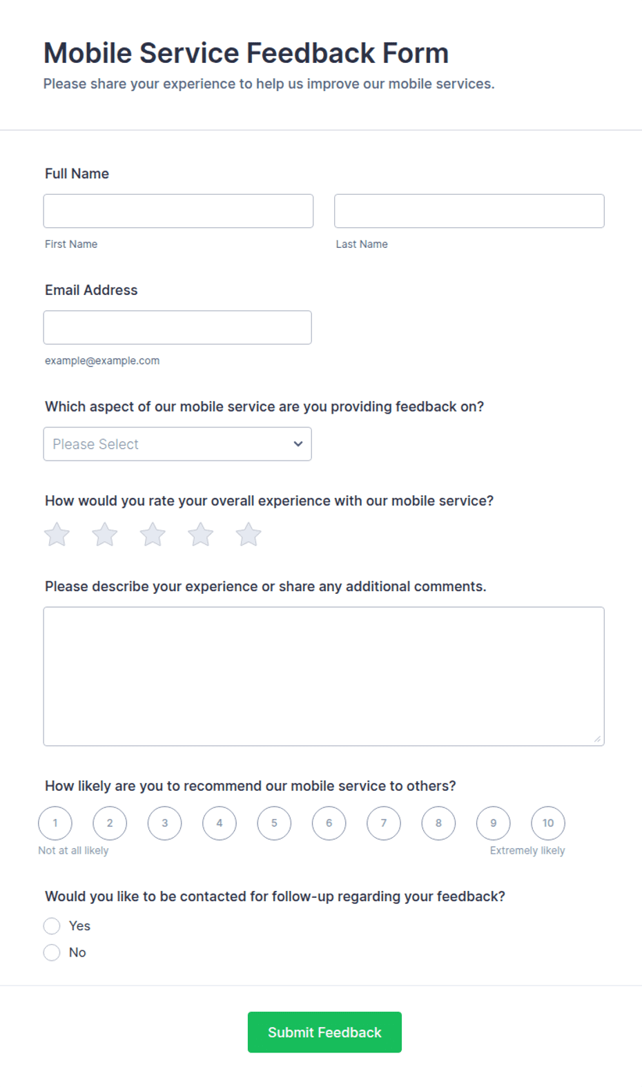 Mobile Service Feedback Form Template | Jotform