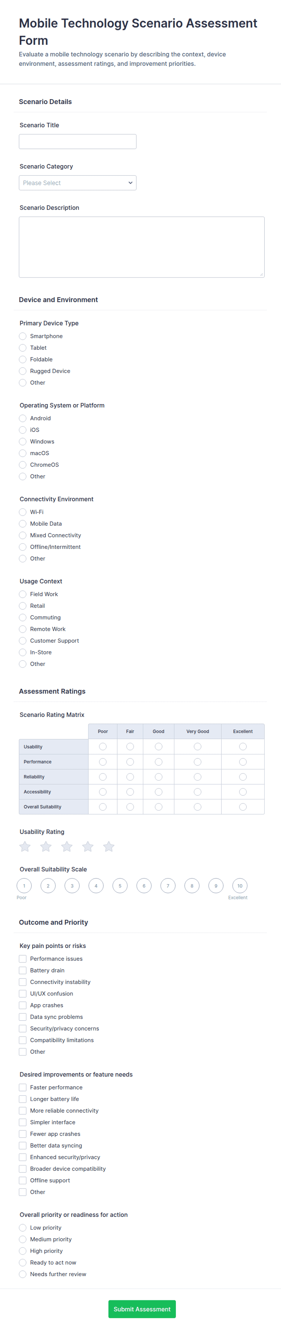 Mobile Technology Scenario Assessment Form Template | Jotform