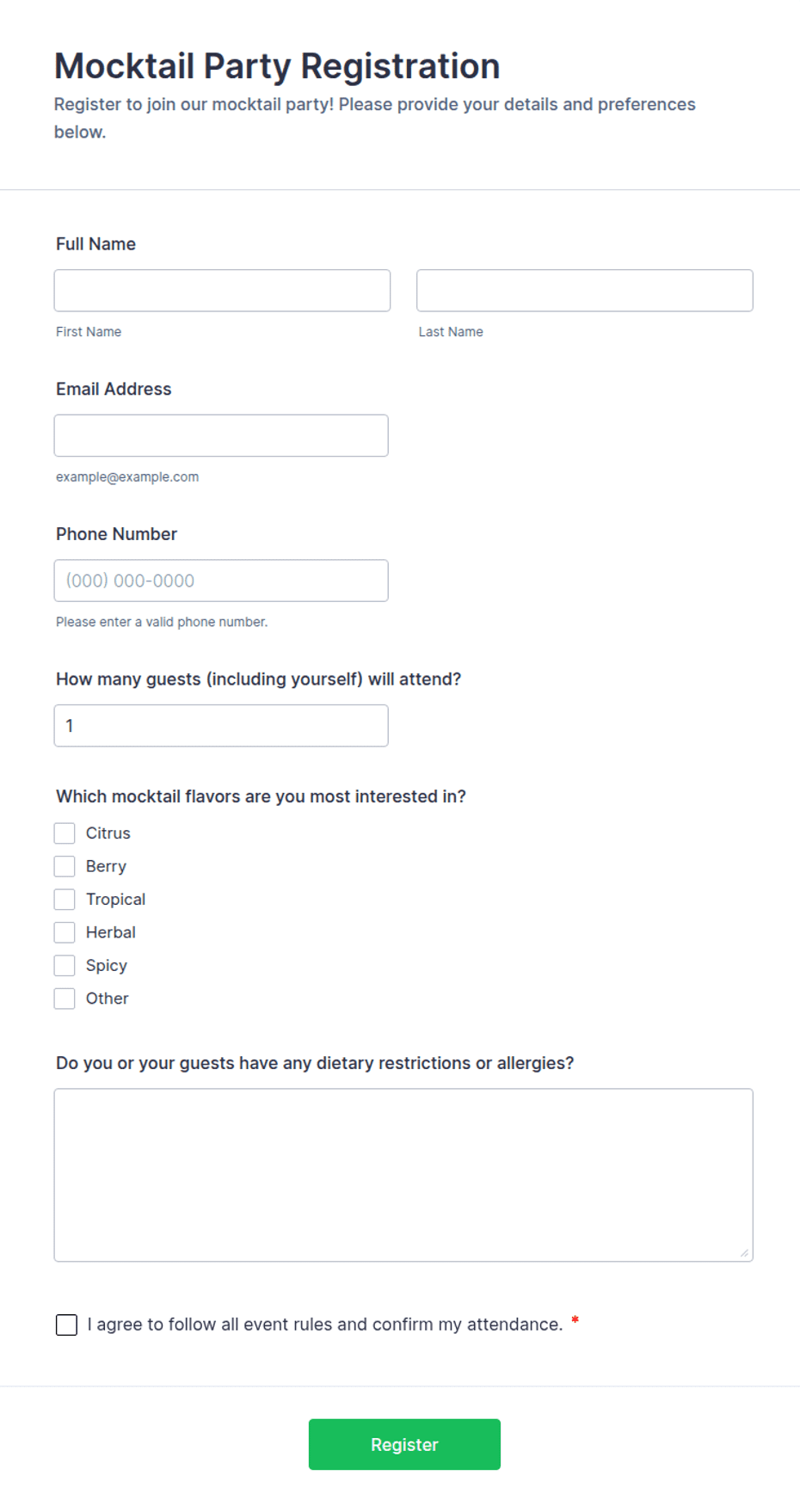 Mocktail Party Registration Form Template | Jotform