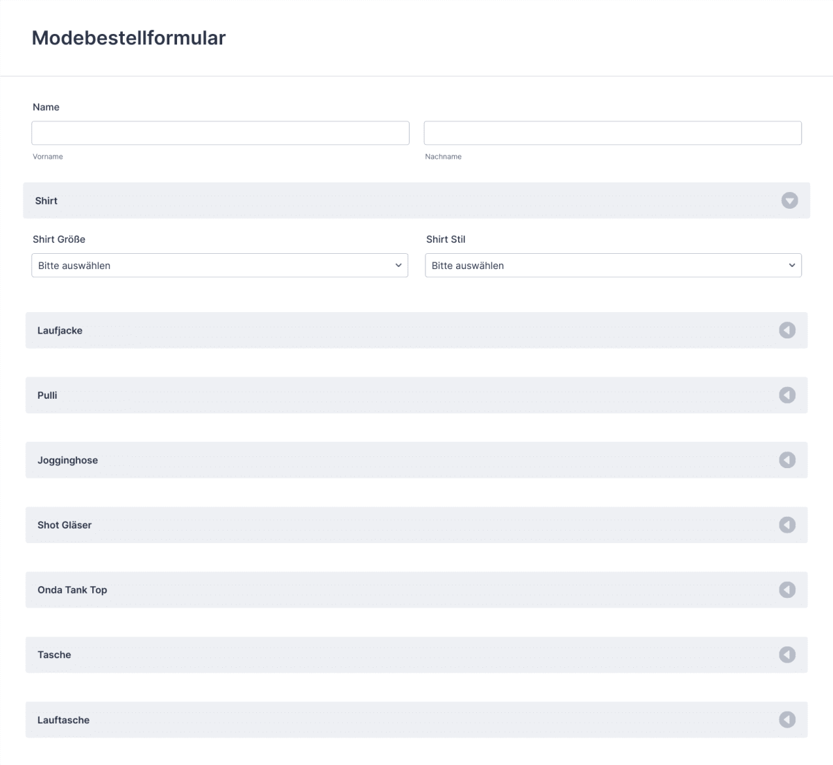 Modebestellformular Formularvorlage | Jotform