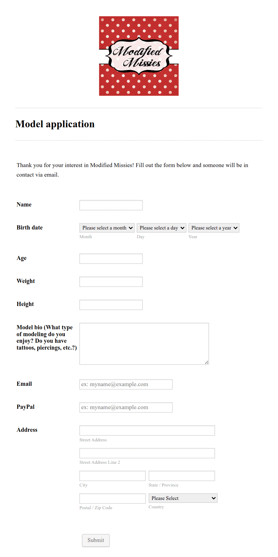 Model Application 2 Form Template | Jotform