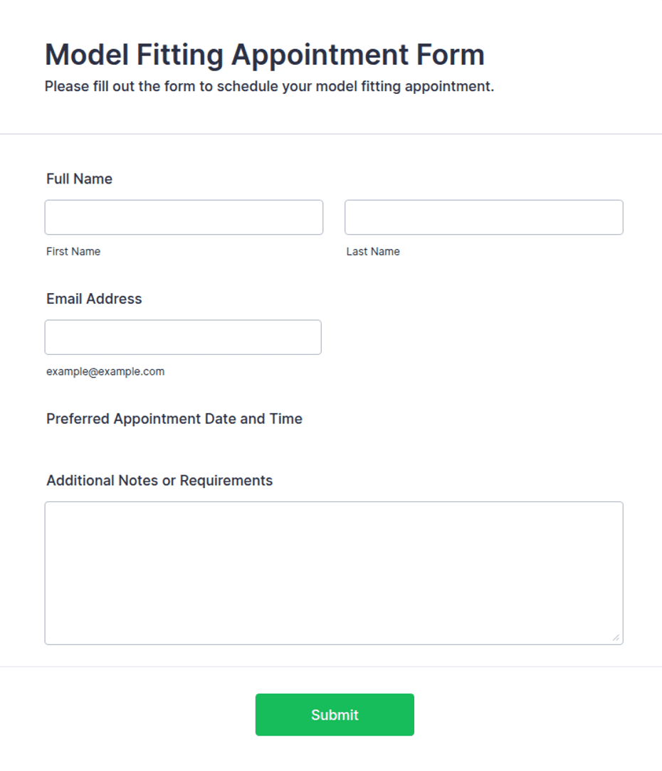 Model Fitting Appointment Form Template | Jotform