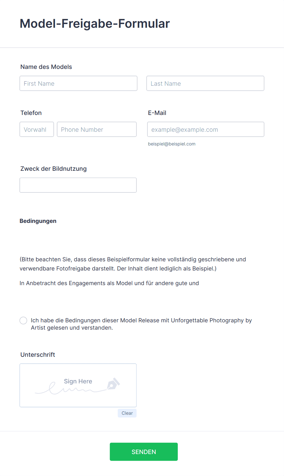 Model-Freigabe-Formular Formularvorlage | Jotform