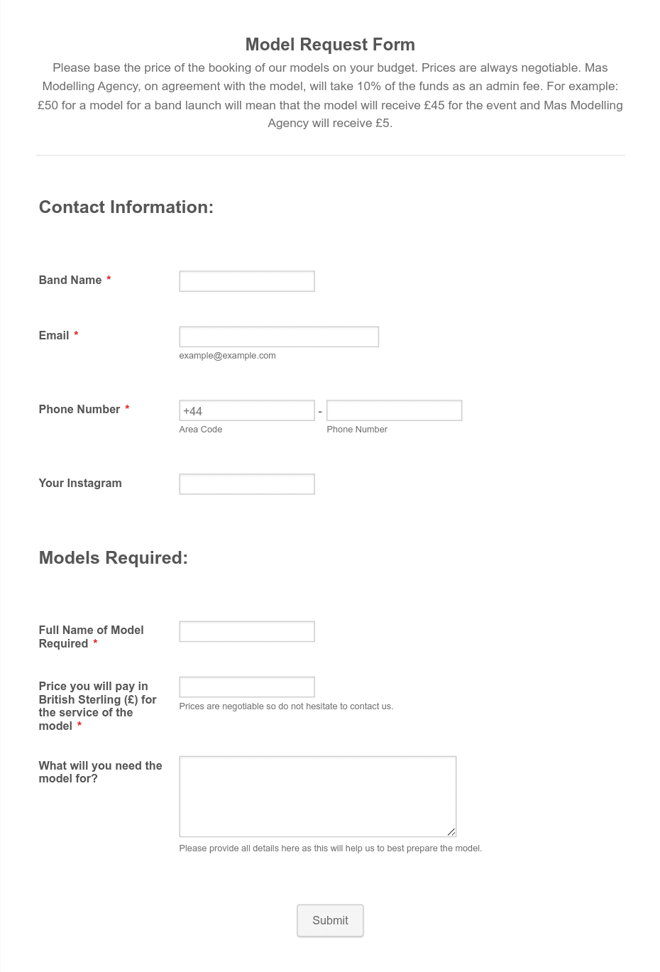 Model Request Form Template | Jotform