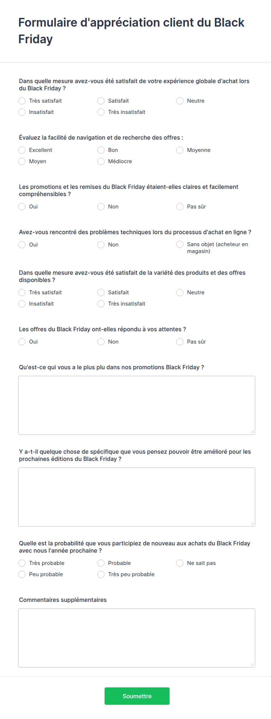 Modèle de formulaire d'appréciation client du Black Friday | Jotform