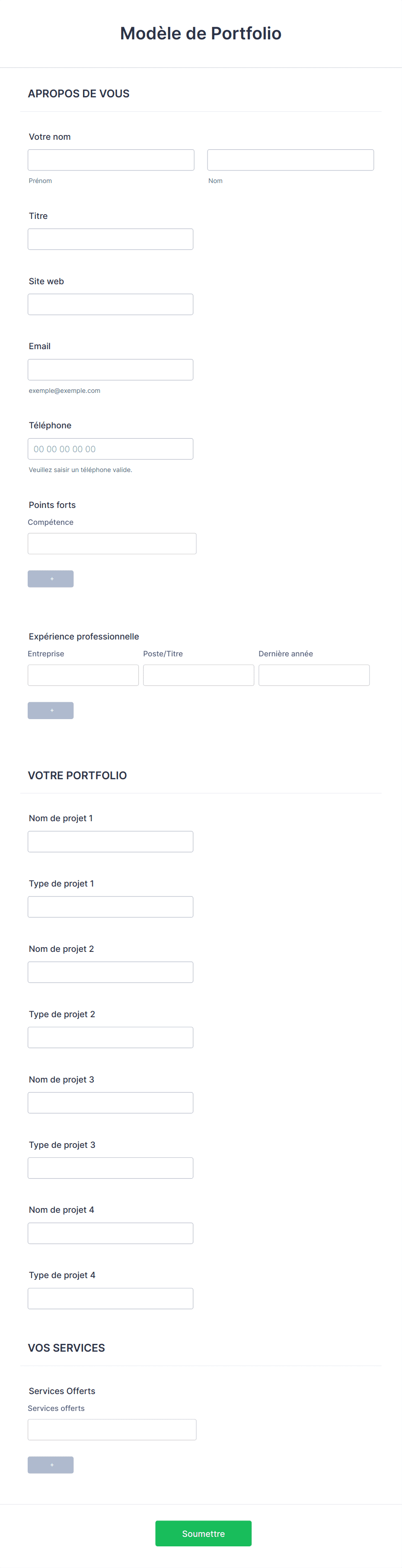 Modèle de Portfolio Modèle du formulaire | Jotform