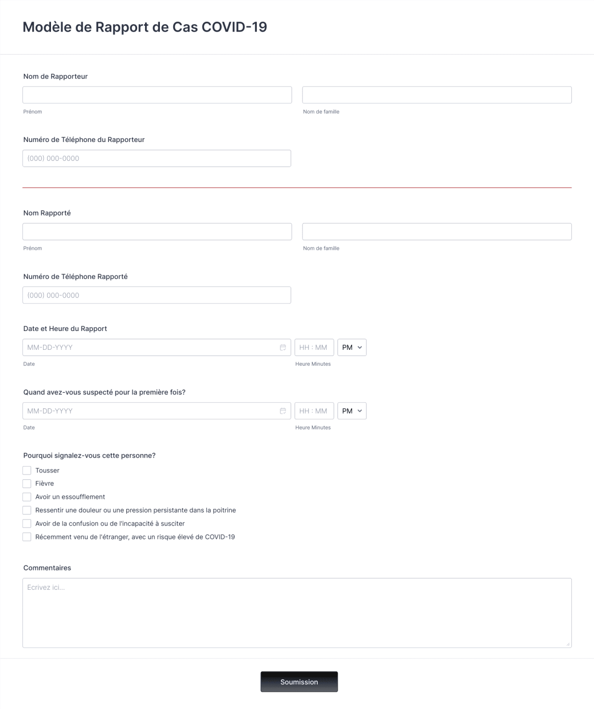 Modèle de Rapport de Cas COVID-19 Modèle du formulaire | Jotform