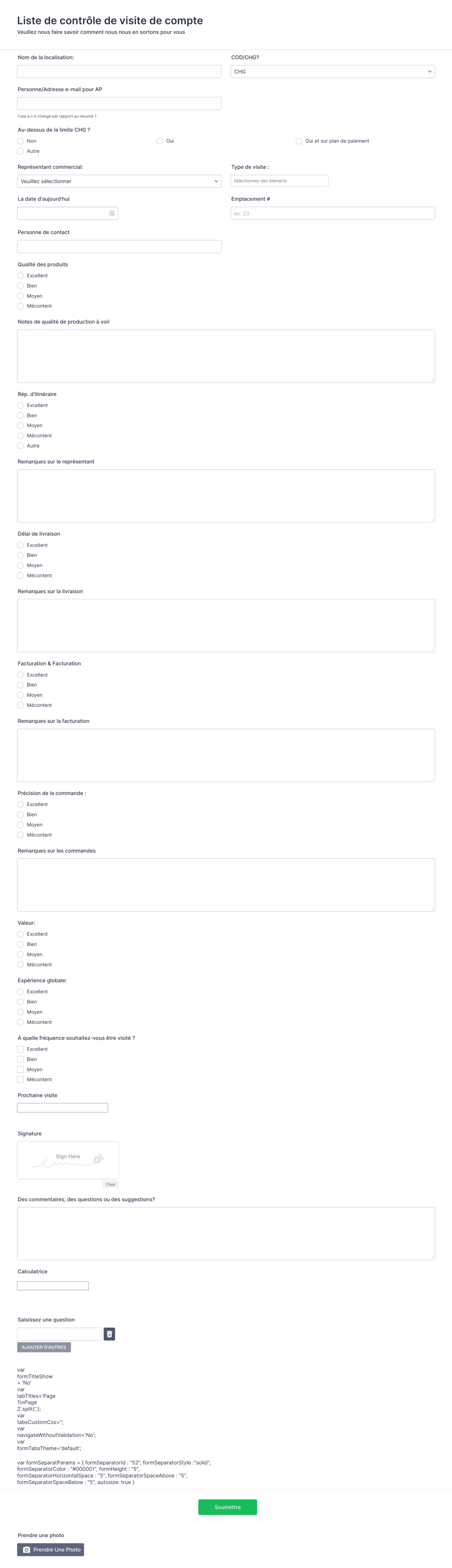 Modèle de rapport de visite client Modèle du formulaire | Jotform