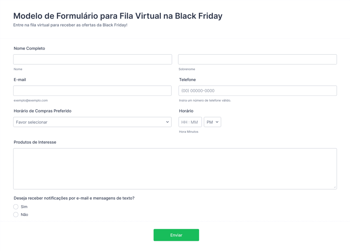Modelo de Formulário para Fila Virtual na Black Friday Modelo de Formulário | Jotform