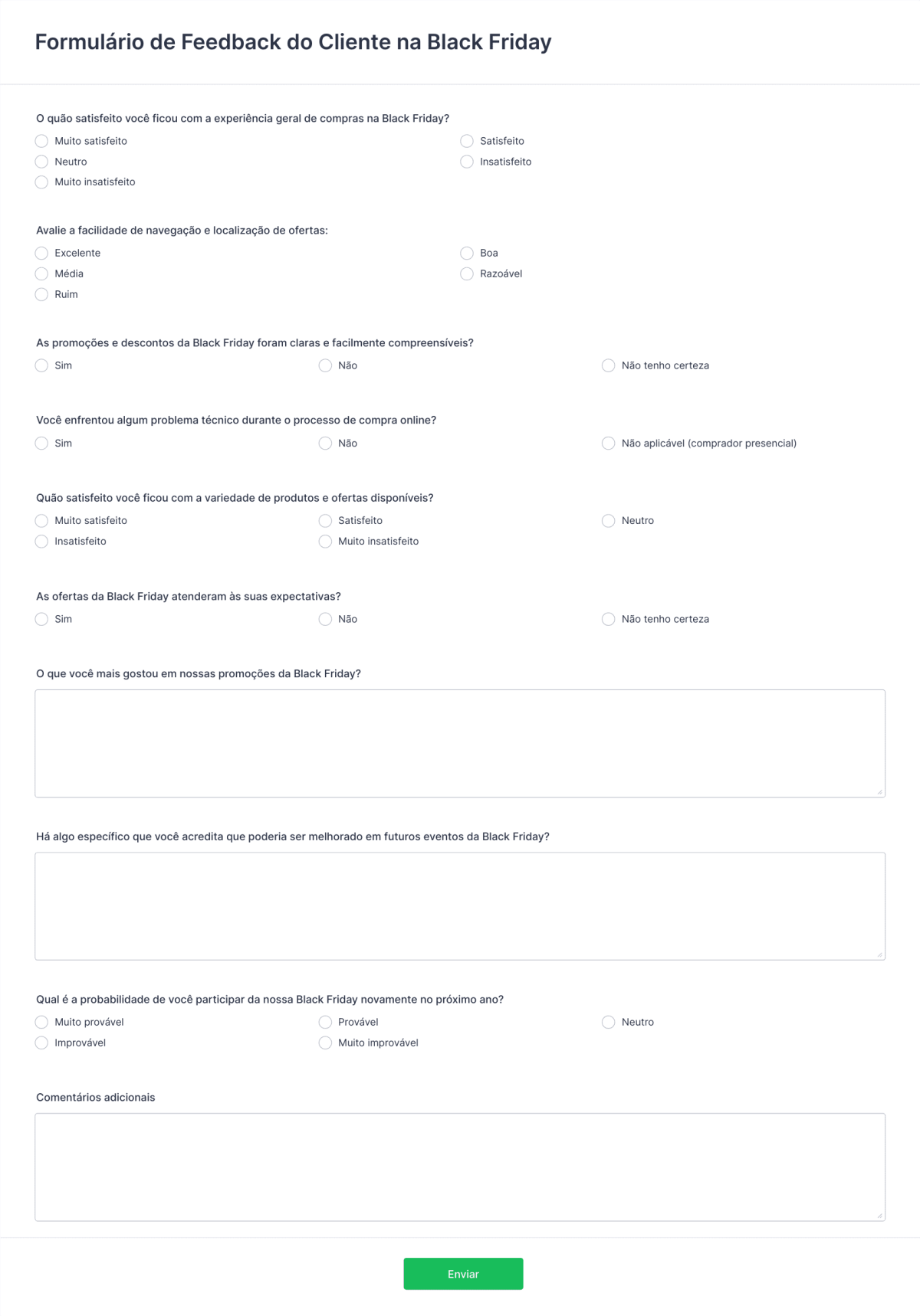 Modelo para Formulário de Feedback do Cliente... Modelo de Formulário ...
