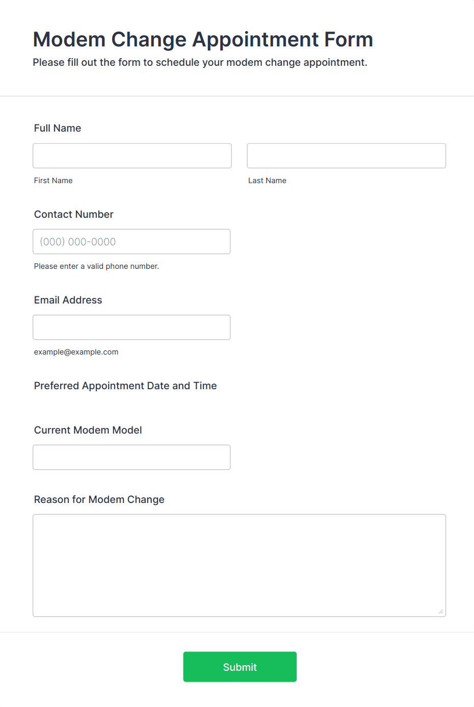 Modem Change Appointment Form Template | Jotform
