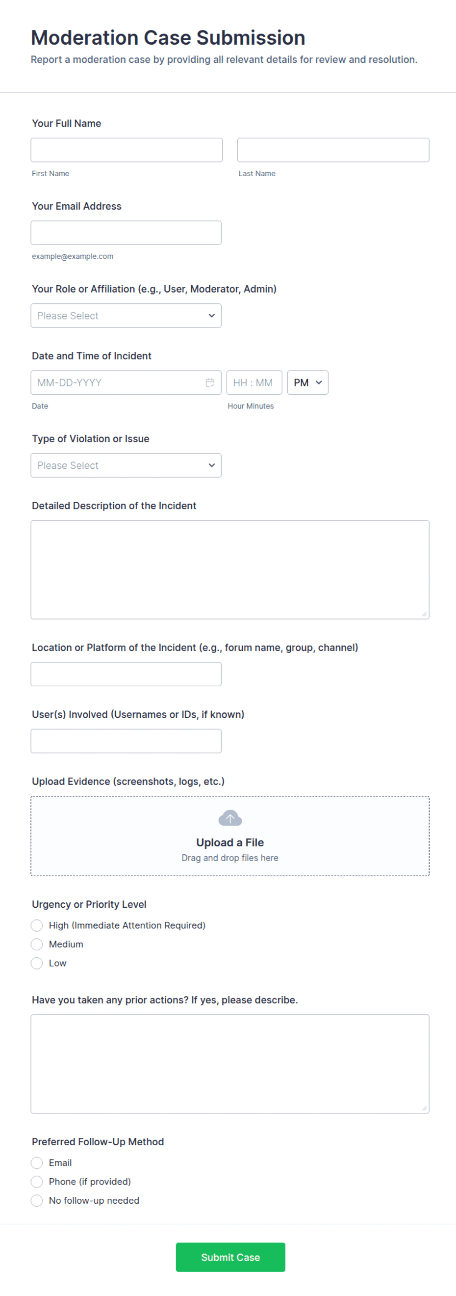 Moderation Case Submission Form Template | Jotform